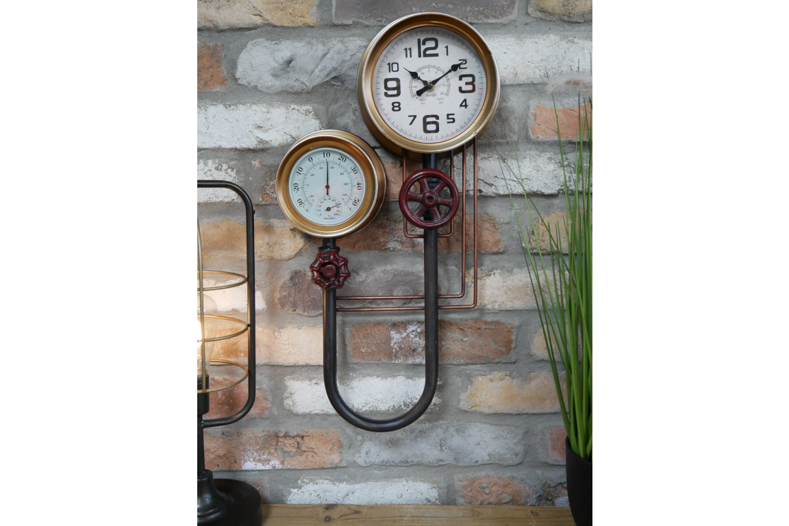 Industrial Retro Pipe Wall Clock Vintage Look Steampunk Metal Pipework ...
